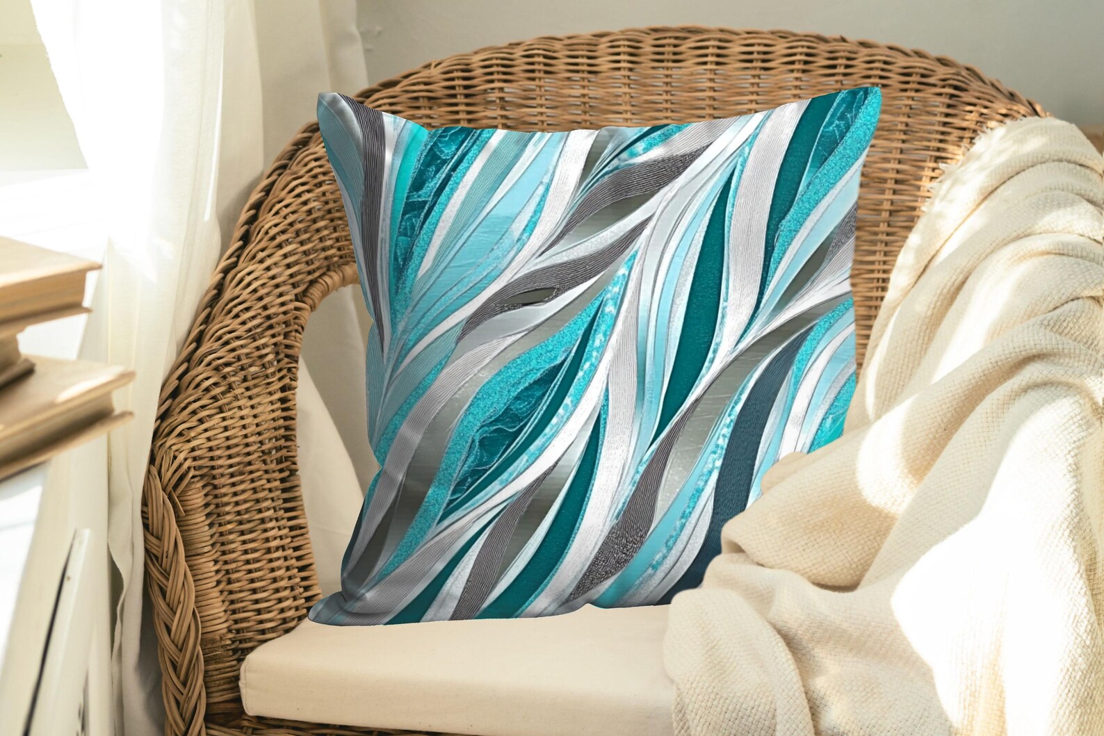 Turquoise Wave Pillow: Modern Coastal Home Decor - Etsy