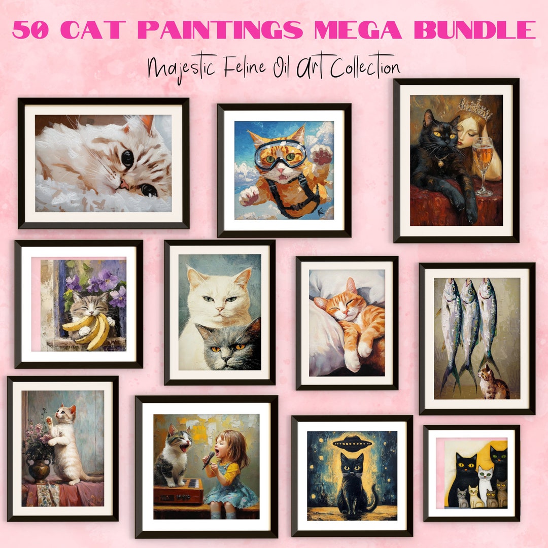 50 Cat Paintings Mega Bundle High-quality PNG Download Majestic Feline ...
