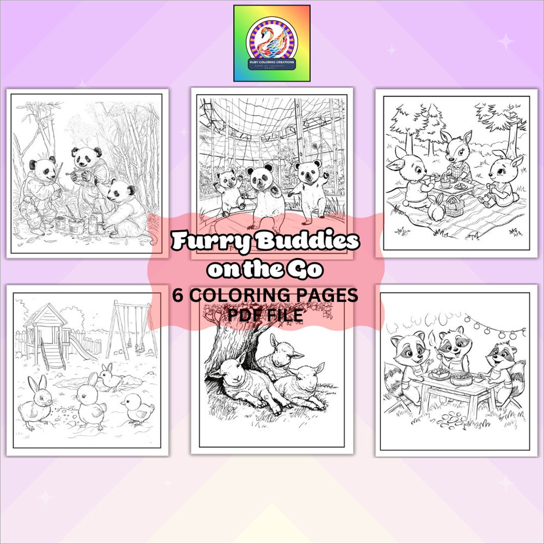 Furry Buddies on the Go: Adorable Animal Journeys A Cute Coloring Book ...