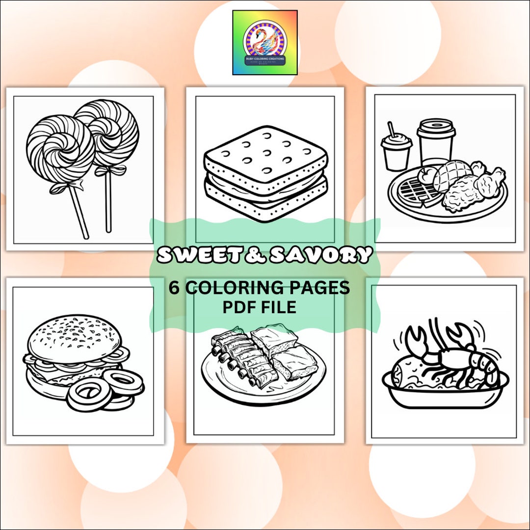 Sweet & Savory: Printable Food-themed Coloring Book Featuring Bold Food ...