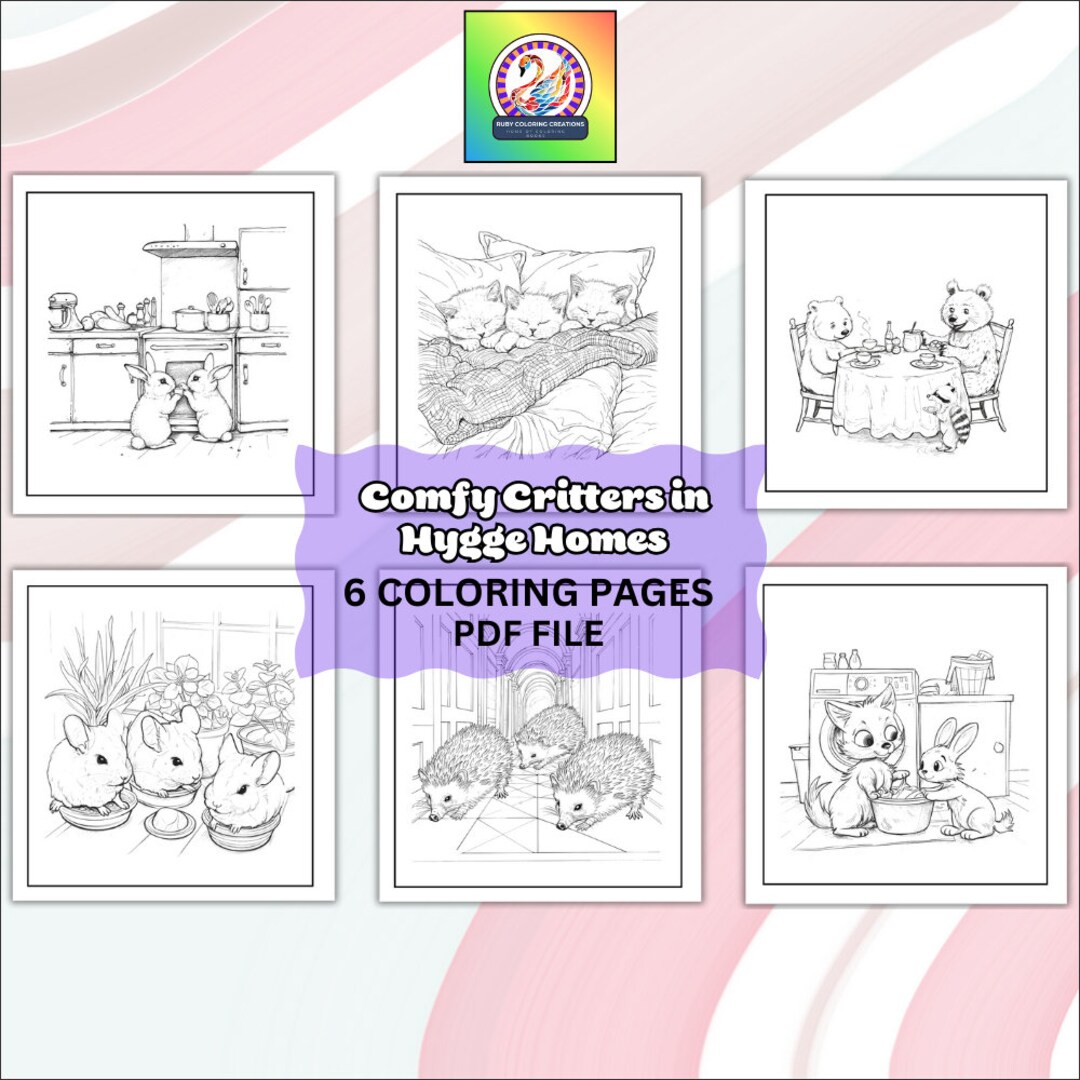 Comfy Critters in Hygge Home Cozy Animal Coloring Pages With Relaxing ...