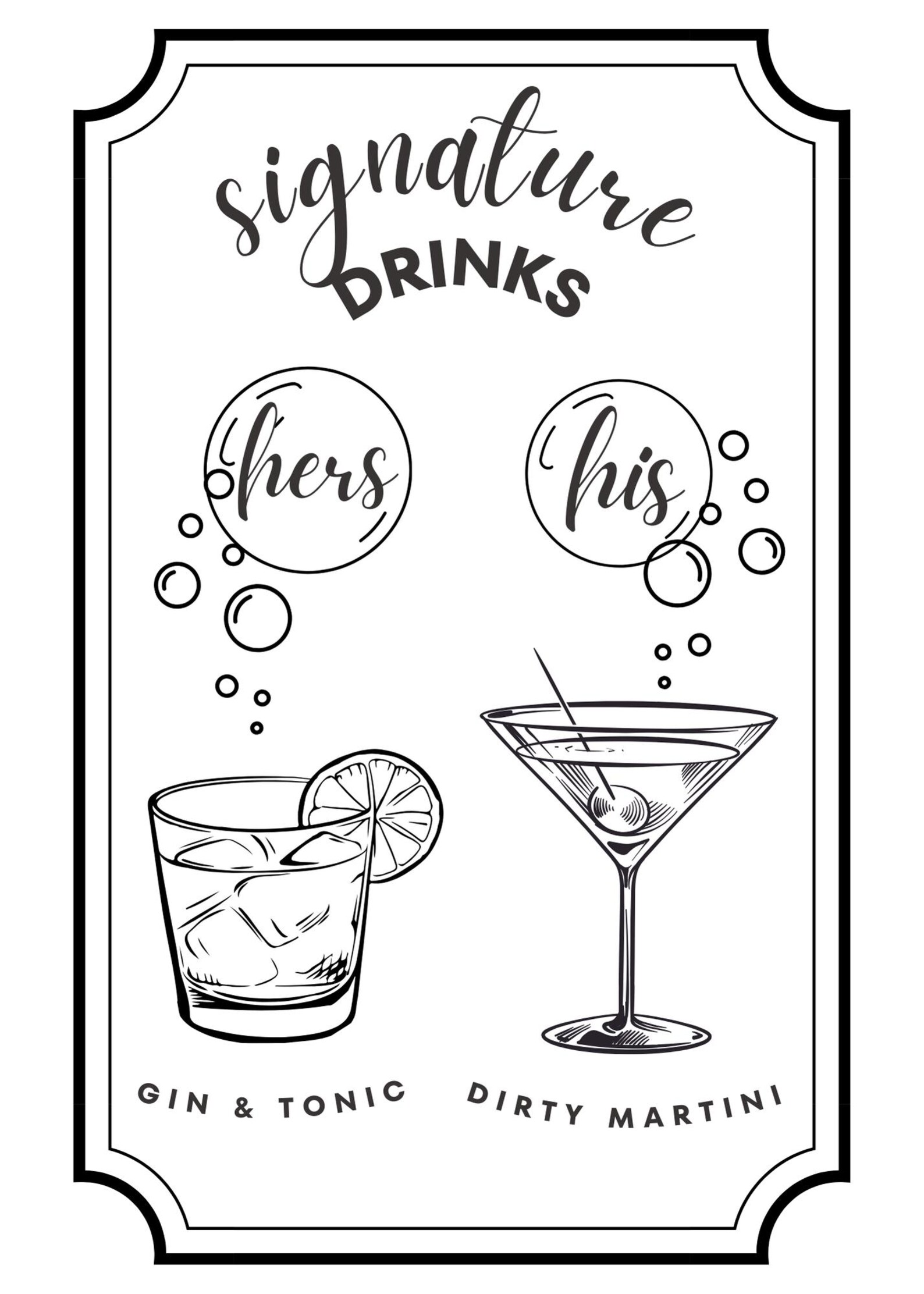 Signature Drink Sign Template, 6 TEMPLATES to Choose From Customizable ...