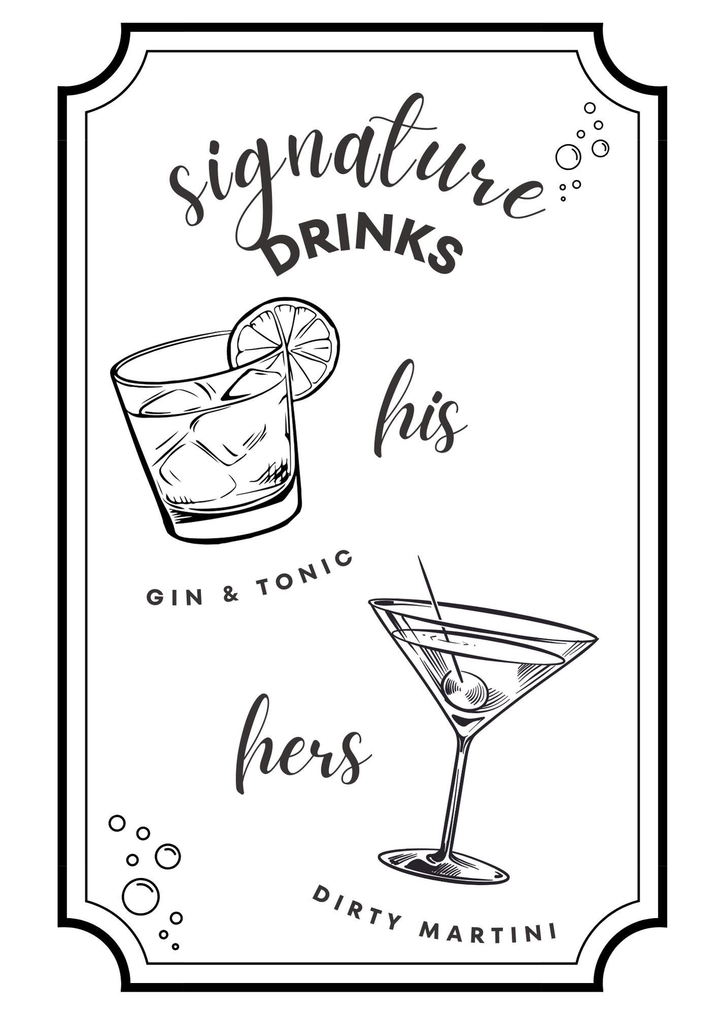 Signature Drink Sign Template, 6 TEMPLATES to Choose From Customizable ...