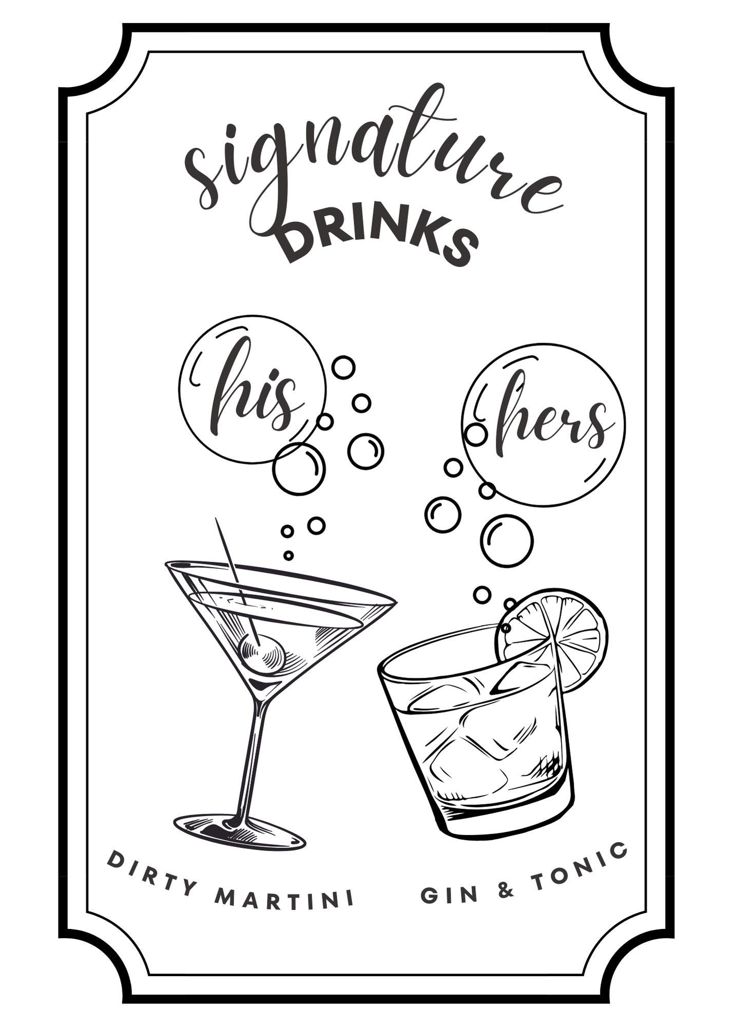 Signature Drink Sign Template, 6 TEMPLATES to Choose From Customizable ...