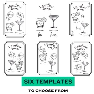 Signature Drink Sign Template, 6 TEMPLATES to Choose From Customizable ...