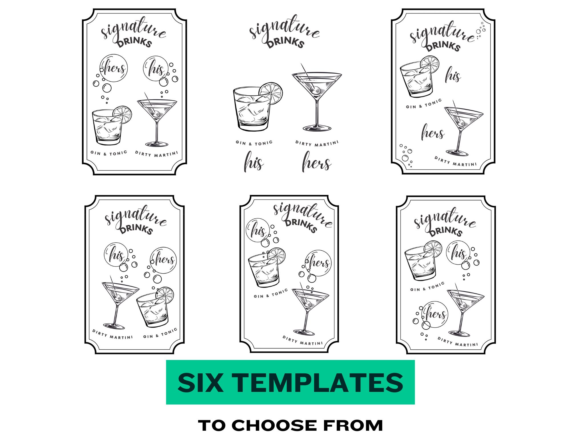Signature Drink Sign Template, 6 TEMPLATES to Choose From Customizable ...