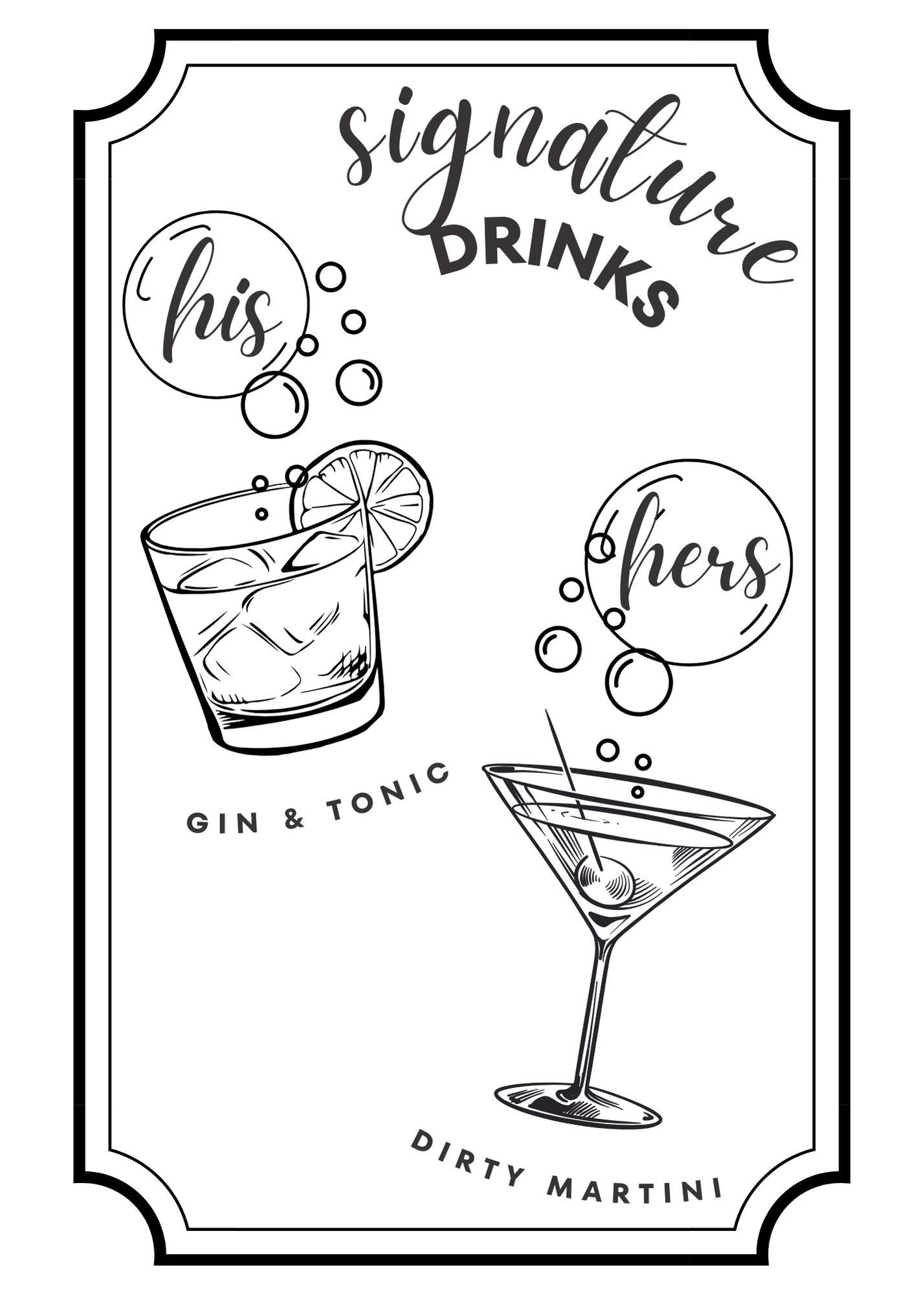 Signature Drink Sign Template, 6 TEMPLATES to Choose From Customizable ...