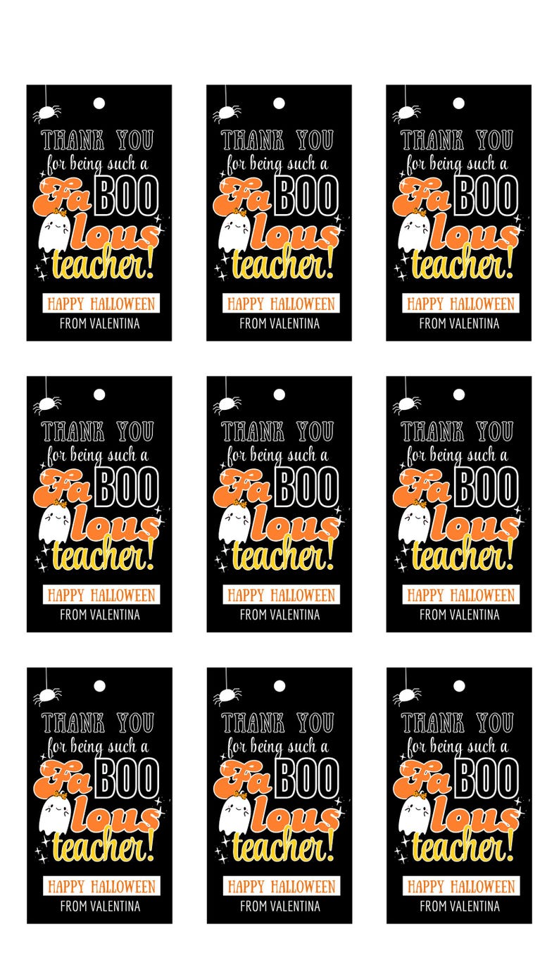 Printable Faboolous Teacher Halloween Gift Tag, School Halloween Party ...
