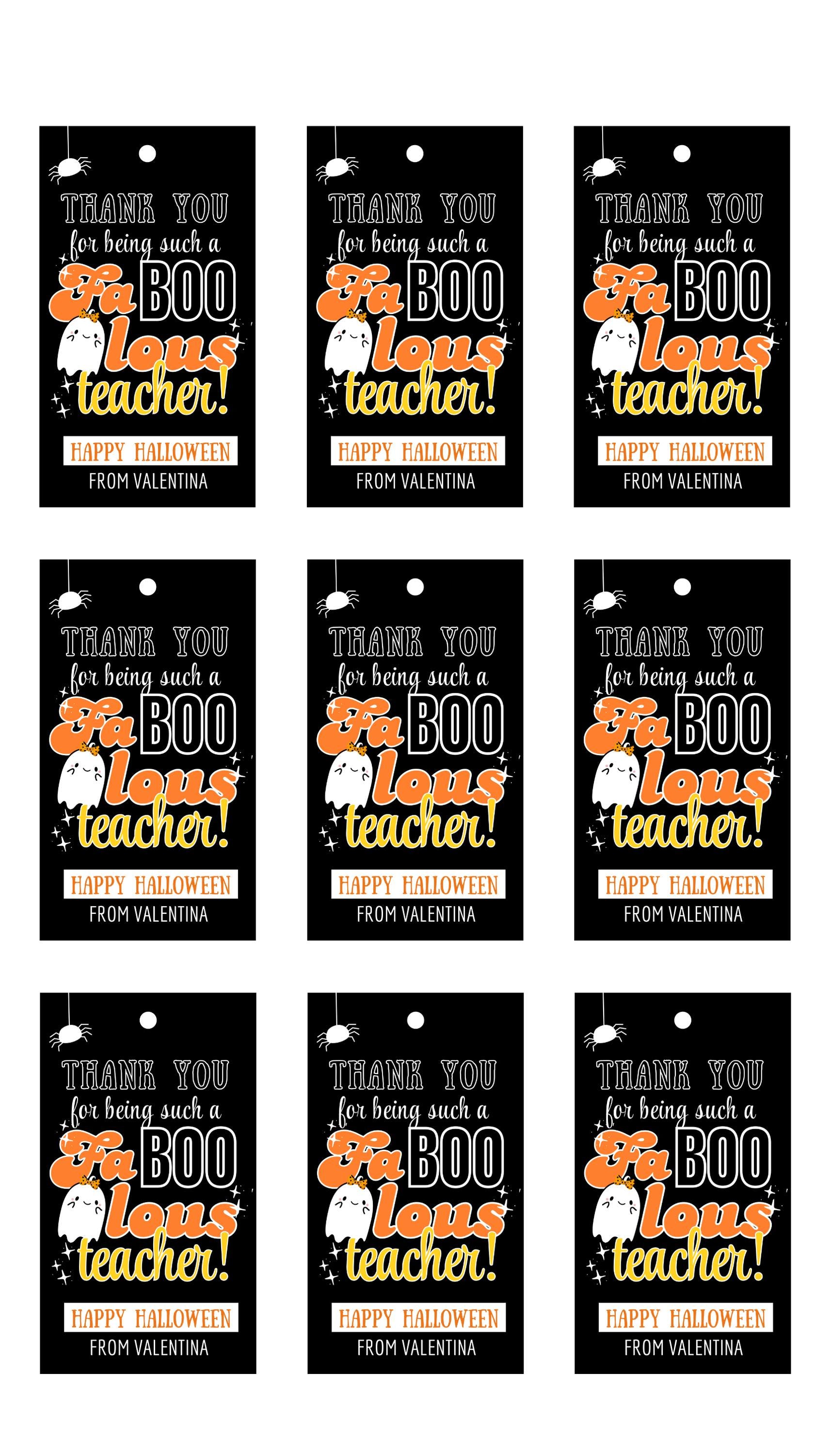 Printable Faboolous Teacher Halloween Gift Tag, School Halloween Party ...
