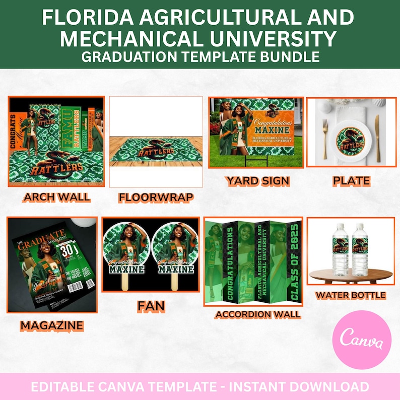 FAMU 2026 Graduation Template Bundle, Orange Green Rattlers Design ...
