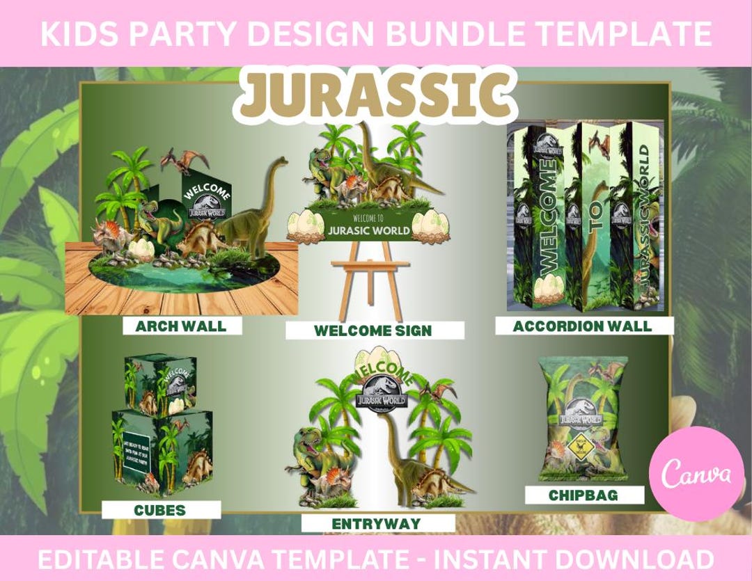Dinosaur Birthday Party Template, Editable Canva Prehistoric Cartoon ...
