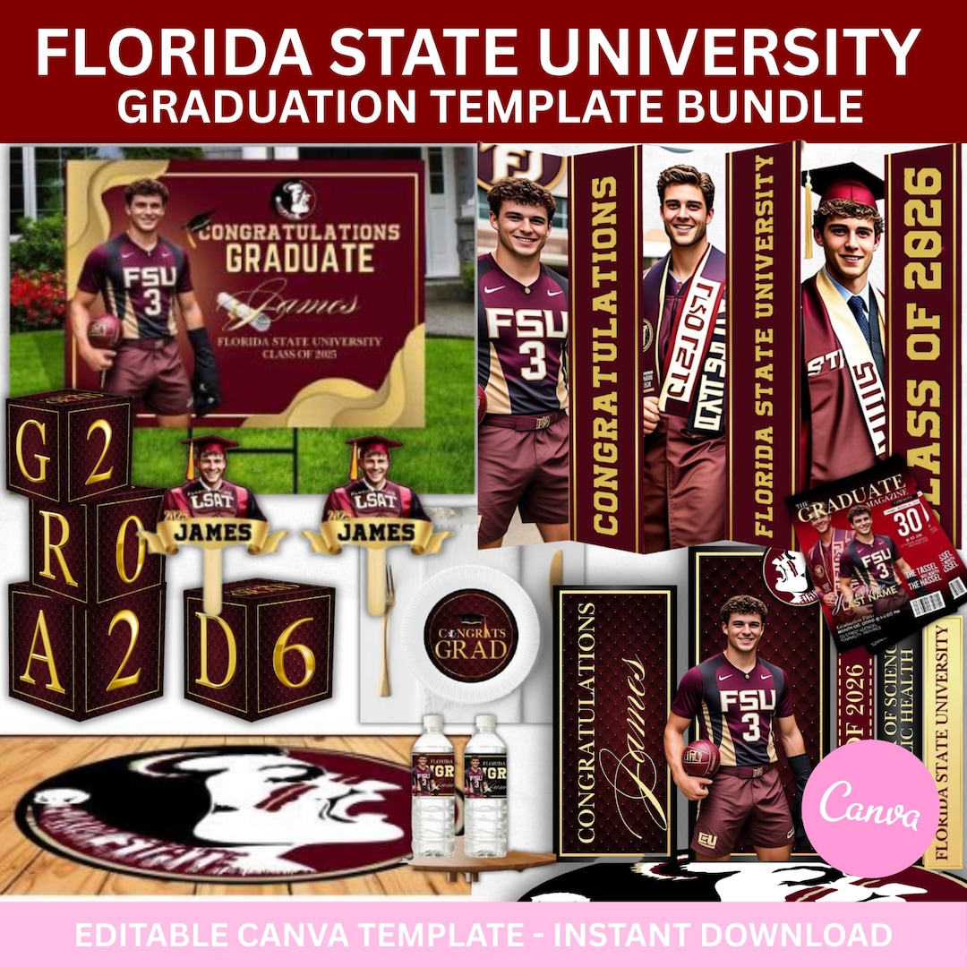 Luxury Garnet & Gold 2026 FSU Graduation Template Bundle (digital ...