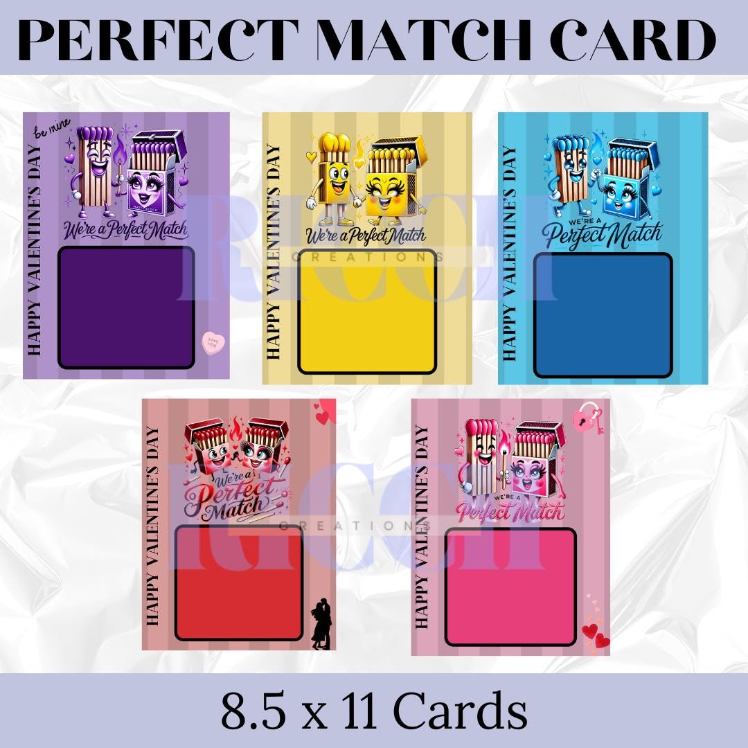 Editable Valentines Day Cards Perfect Match Design valentine Treat Card ...