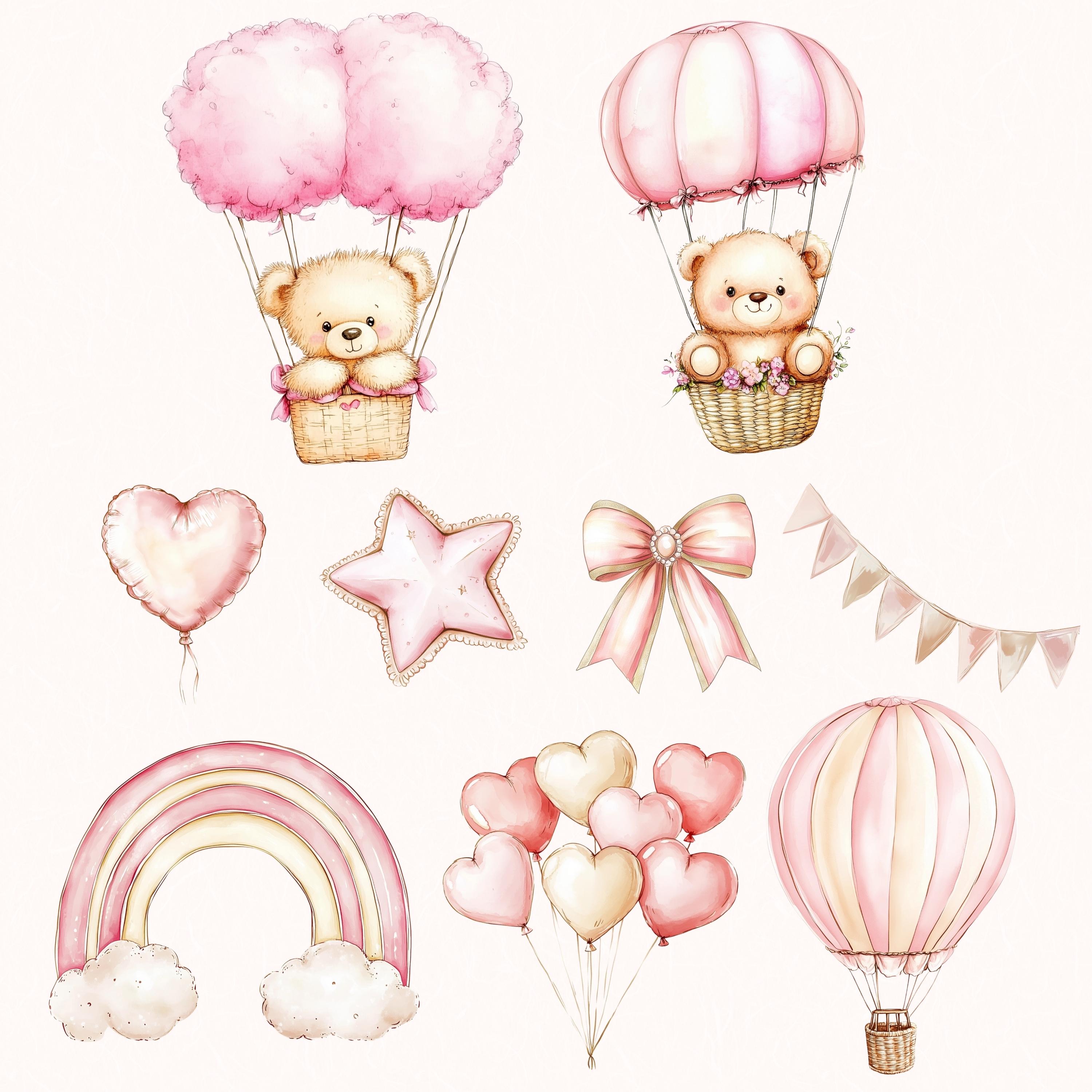 Pink Teddy Bear Clipart, Sleepy Teddy Bear PNG, Baby Girl Clipart, Girl ...