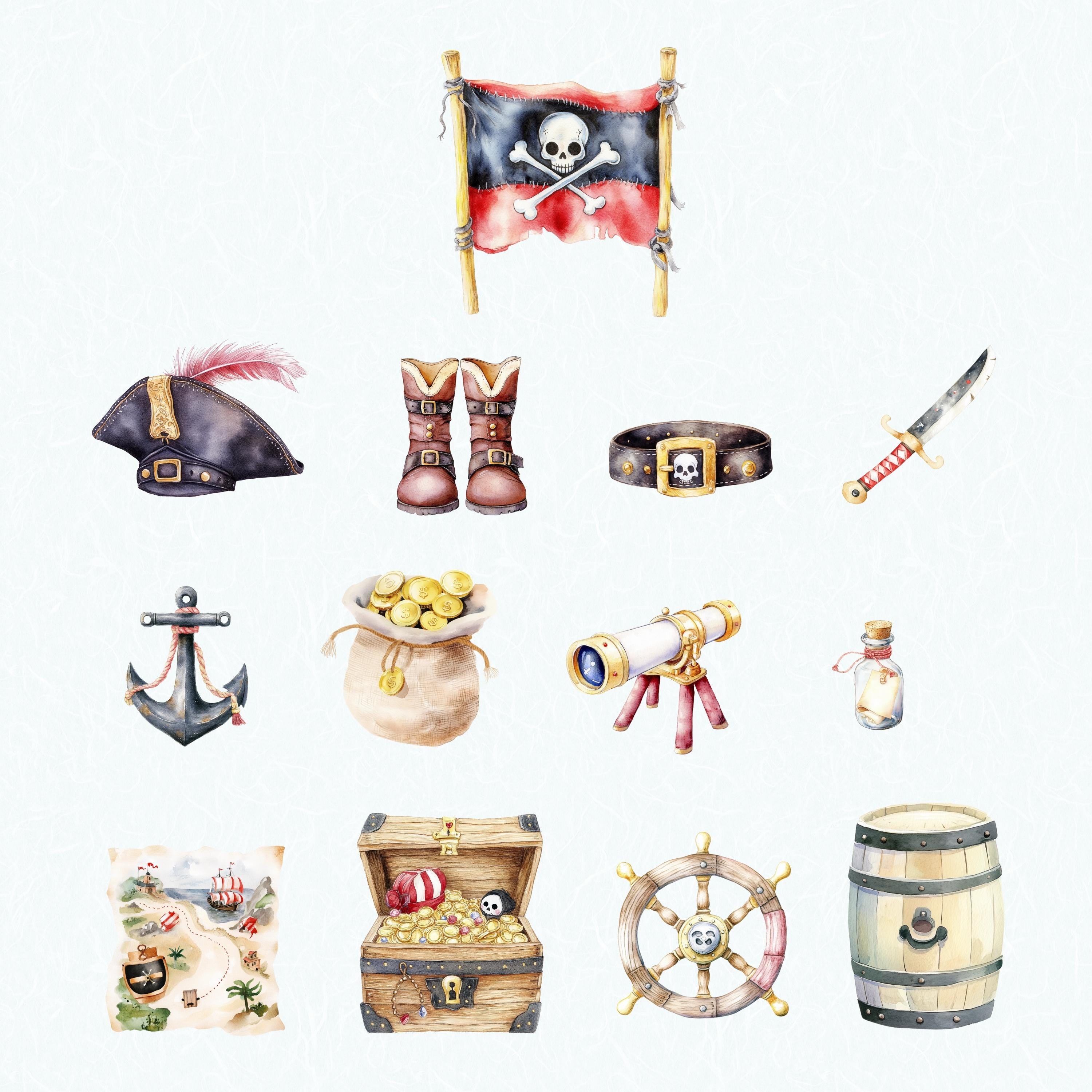 Watercolor Pirates Clipart, Cute Pirate PNG, Treasure Chest Clipart ...