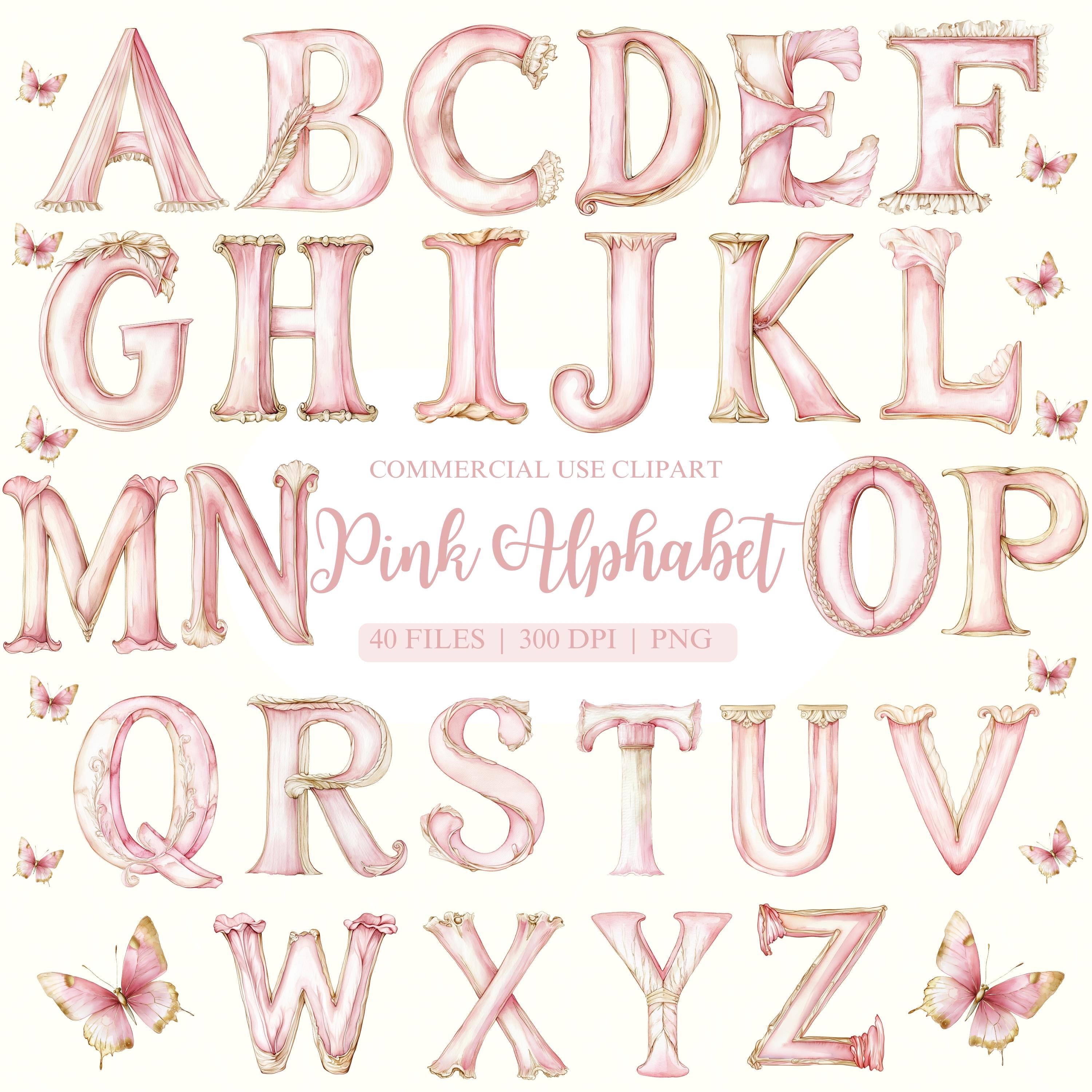 Pink Alphabet Watercolor Clipart, Alphabet PNG, Baby Monthly Milestone ...