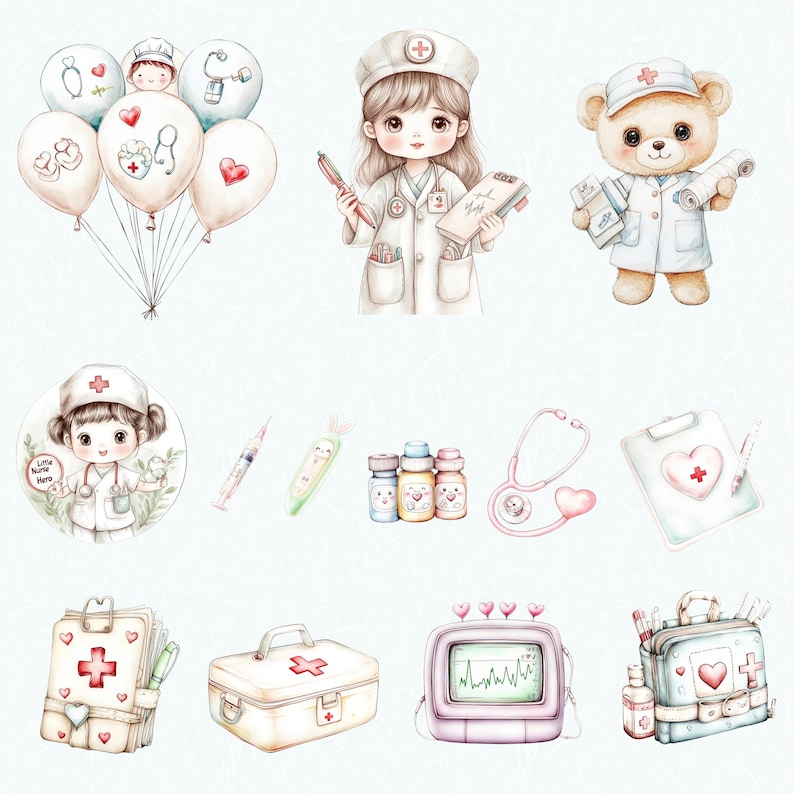 Watercolor Nurse Clipart Set, Nurse PNG, Black Nurse Clipart, Chibi ...