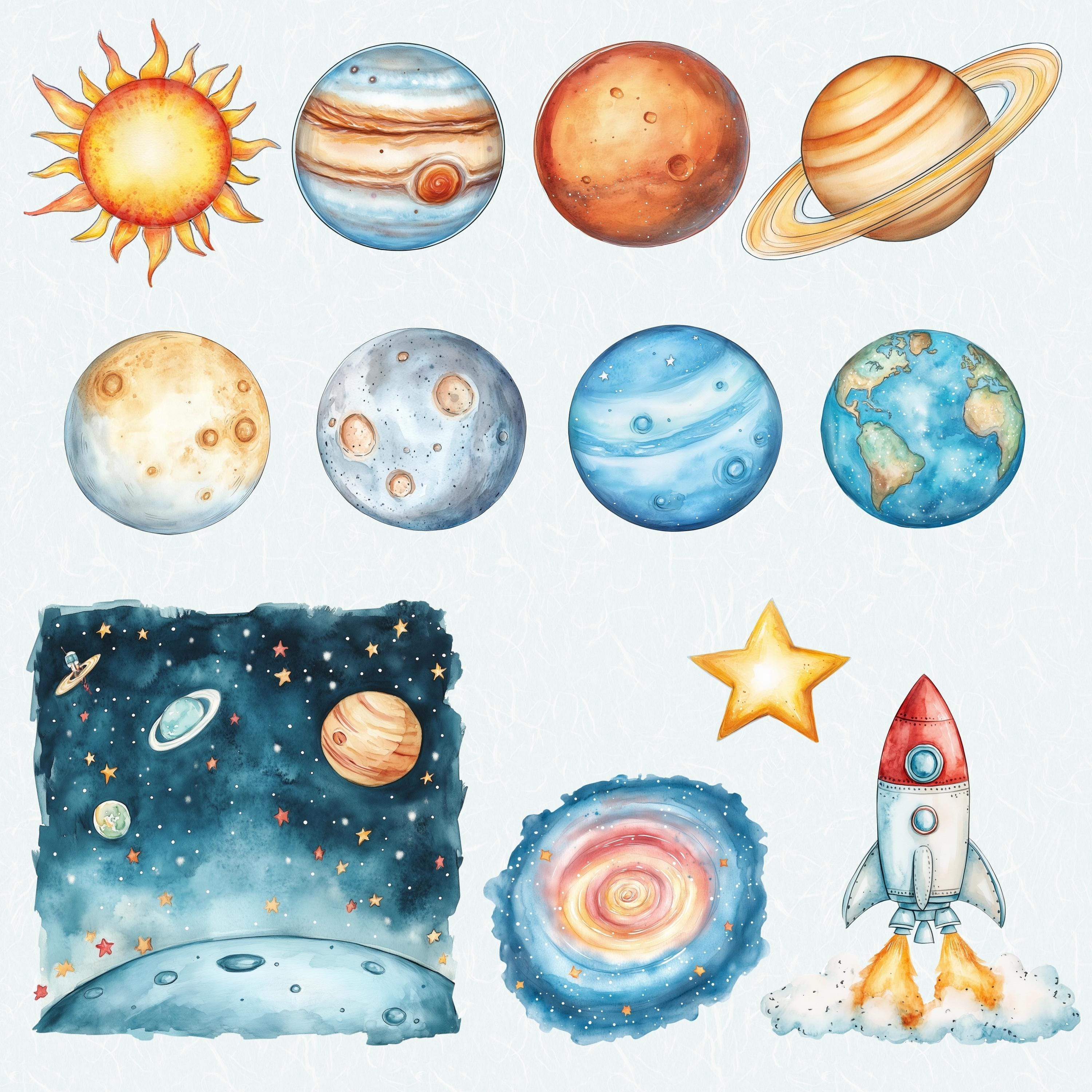 Astronaut Watercolor Clipart, Space Clipart, Boy and Girl Birthday ...
