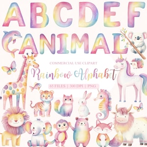 Rainbow Alphabet and Animal Clipart, Rainbow Numbers, Alphabet PNG ...