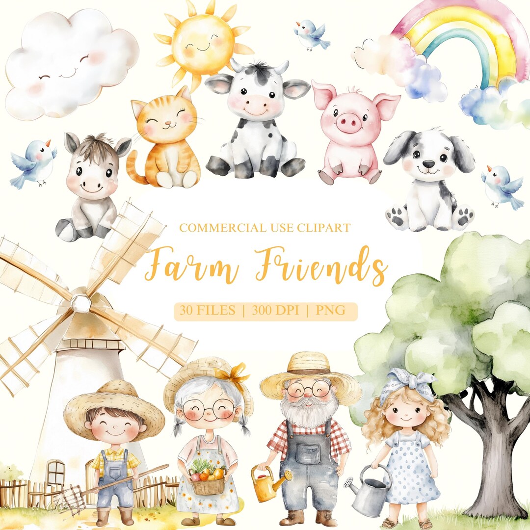 Farm Clipart, Farm Friends, Cute Farmers Clipart, Farm Life Clipart ...