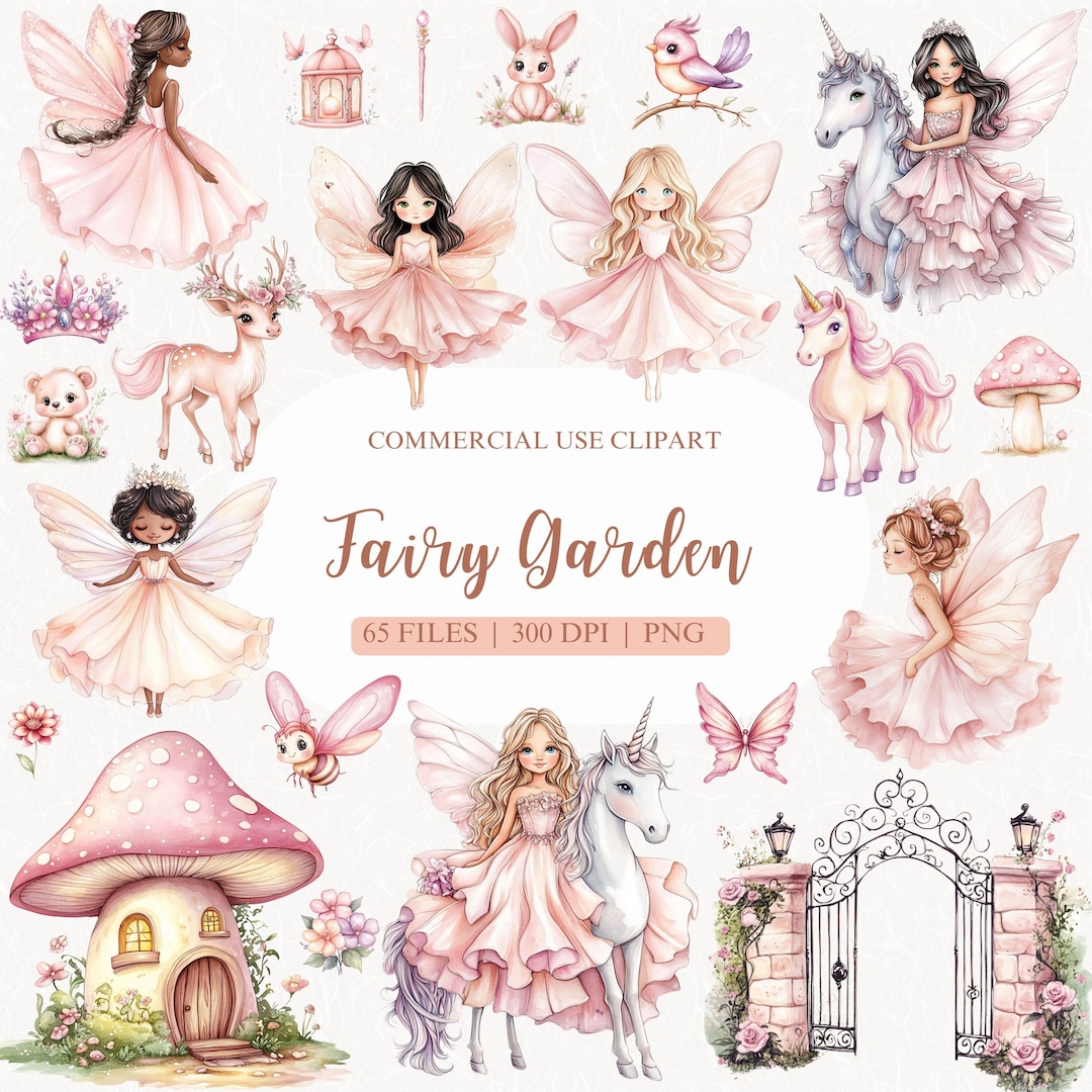 Watercolor Fairy Clipart Bundle, Pink Fairy PNG, Fairy Garden, Fairy ...
