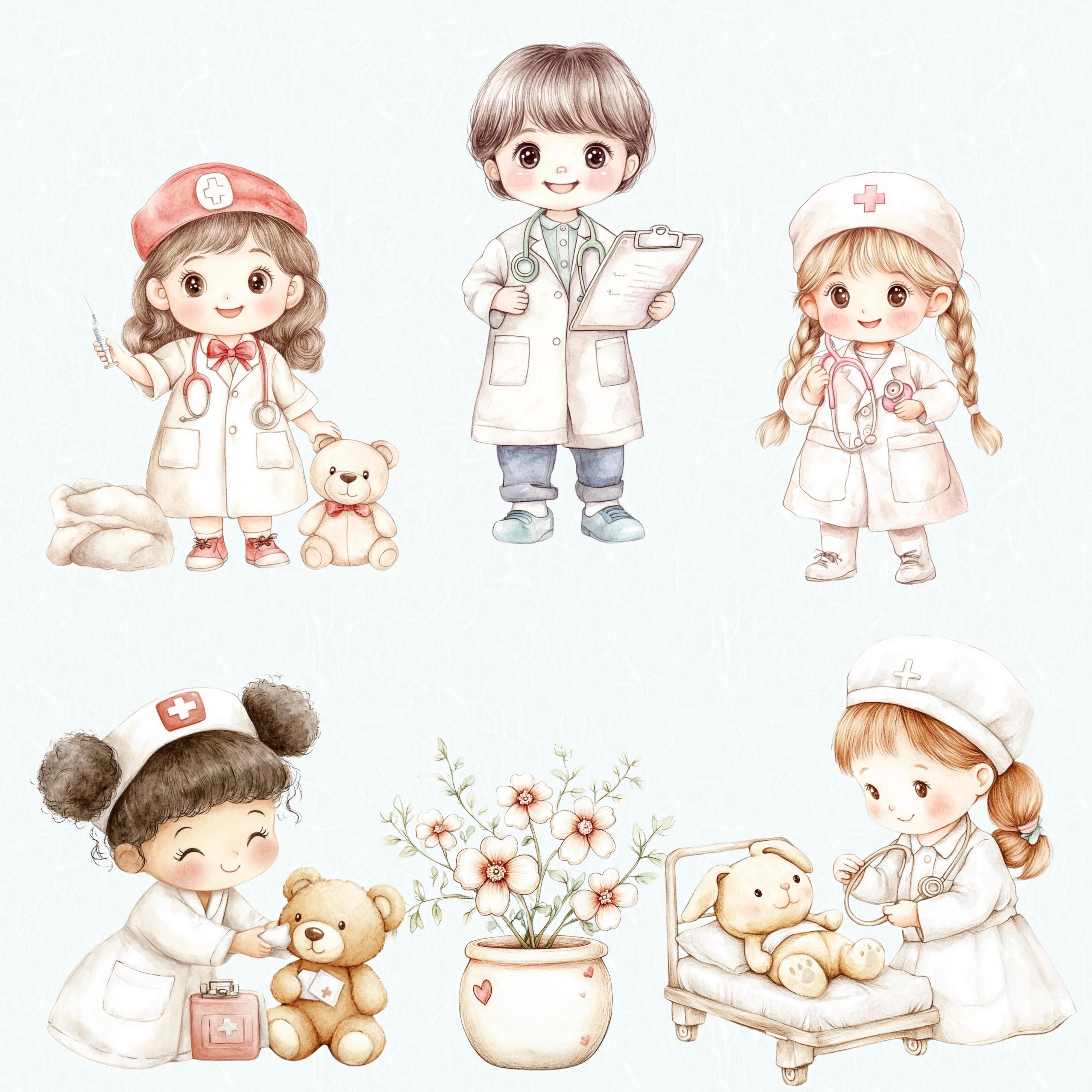 Watercolor Nurse Clipart Set, Nurse PNG, Black Nurse Clipart, Chibi ...