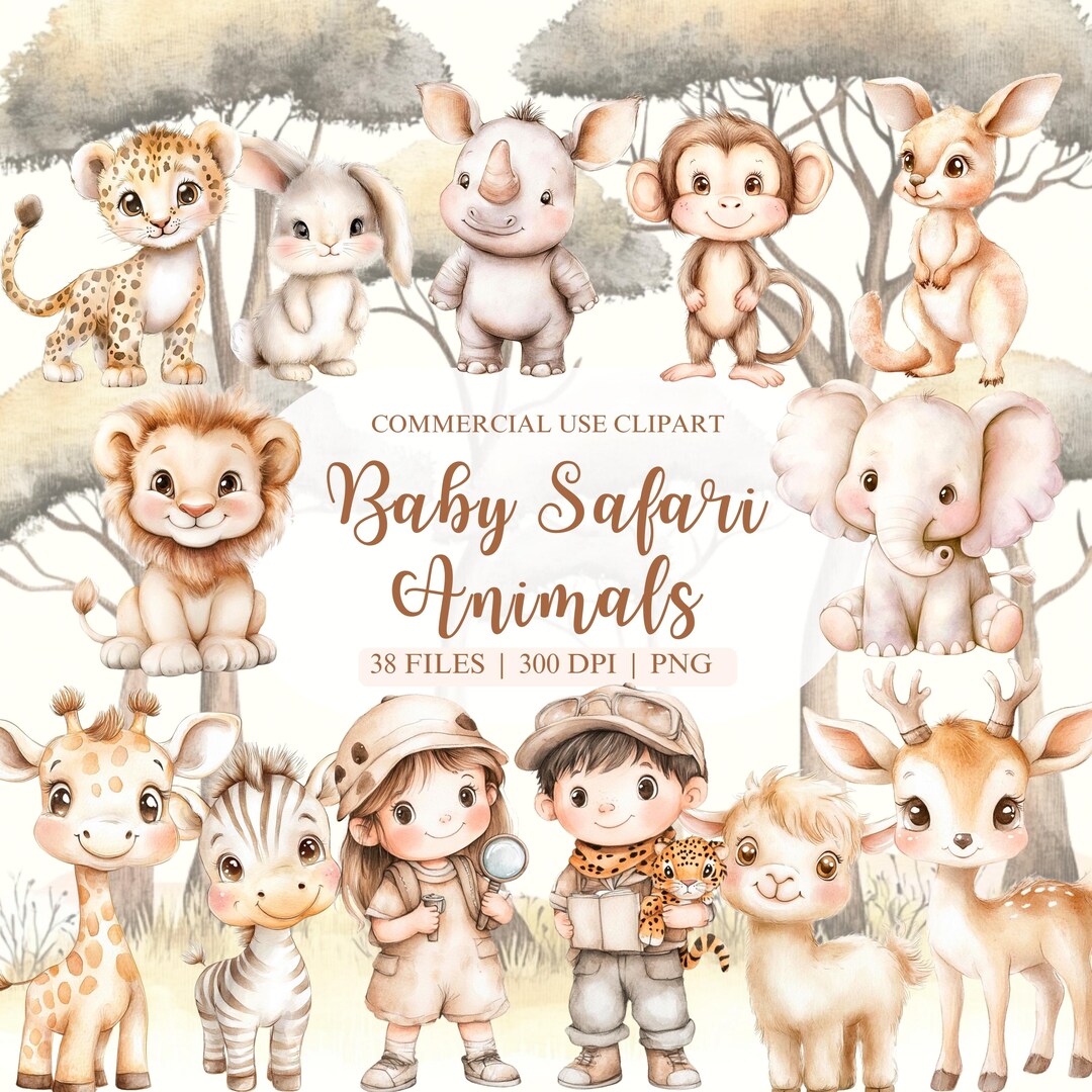 Watercolor Baby Safari Animals Clipart, Safari Nursery Decor, Safari ...