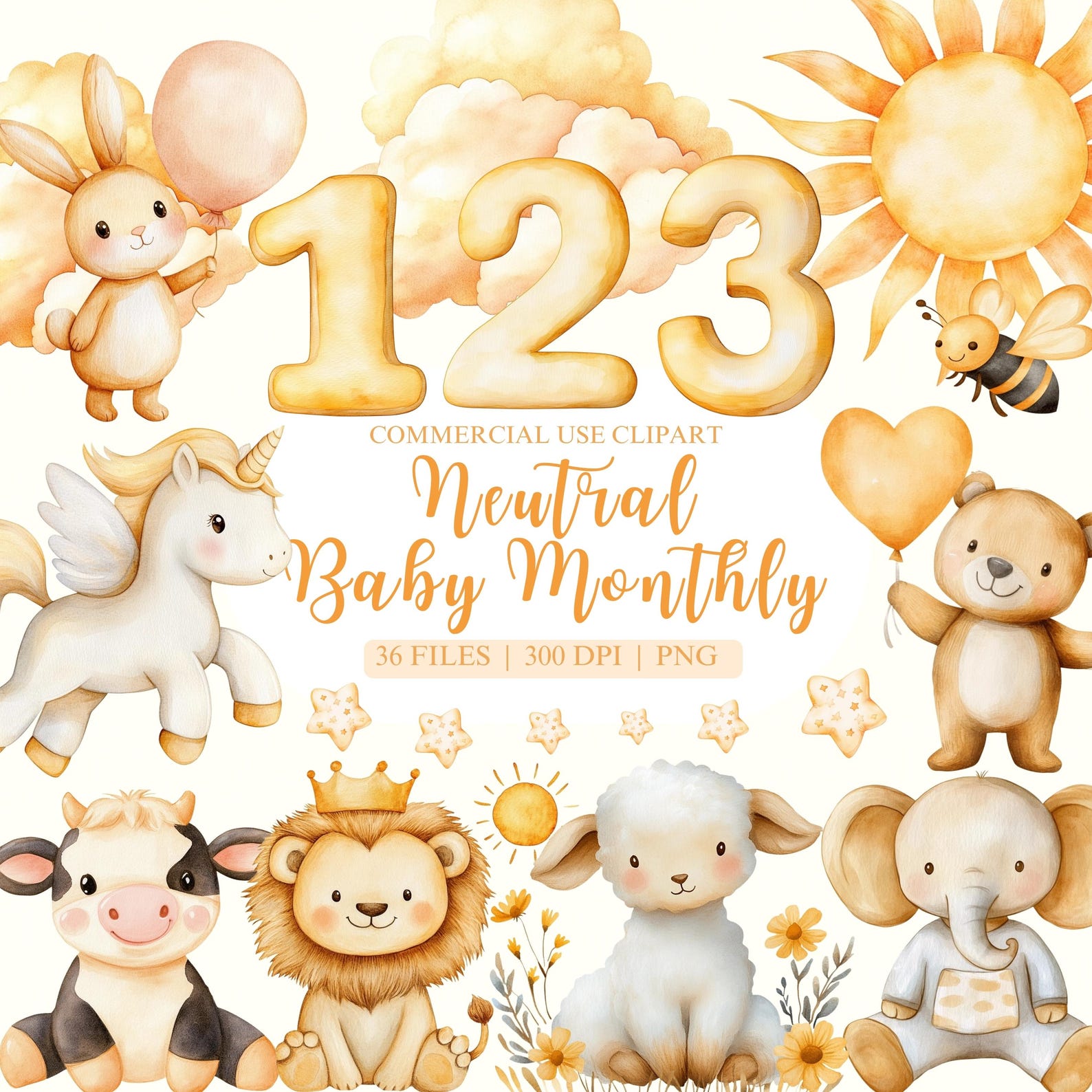 Neutral Baby Clipart, Neutral Baby Shower Clipart, Baby Monthly ...