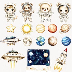 Astronaut Watercolor Clipart, Space Clipart, Boy and Girl Birthday ...