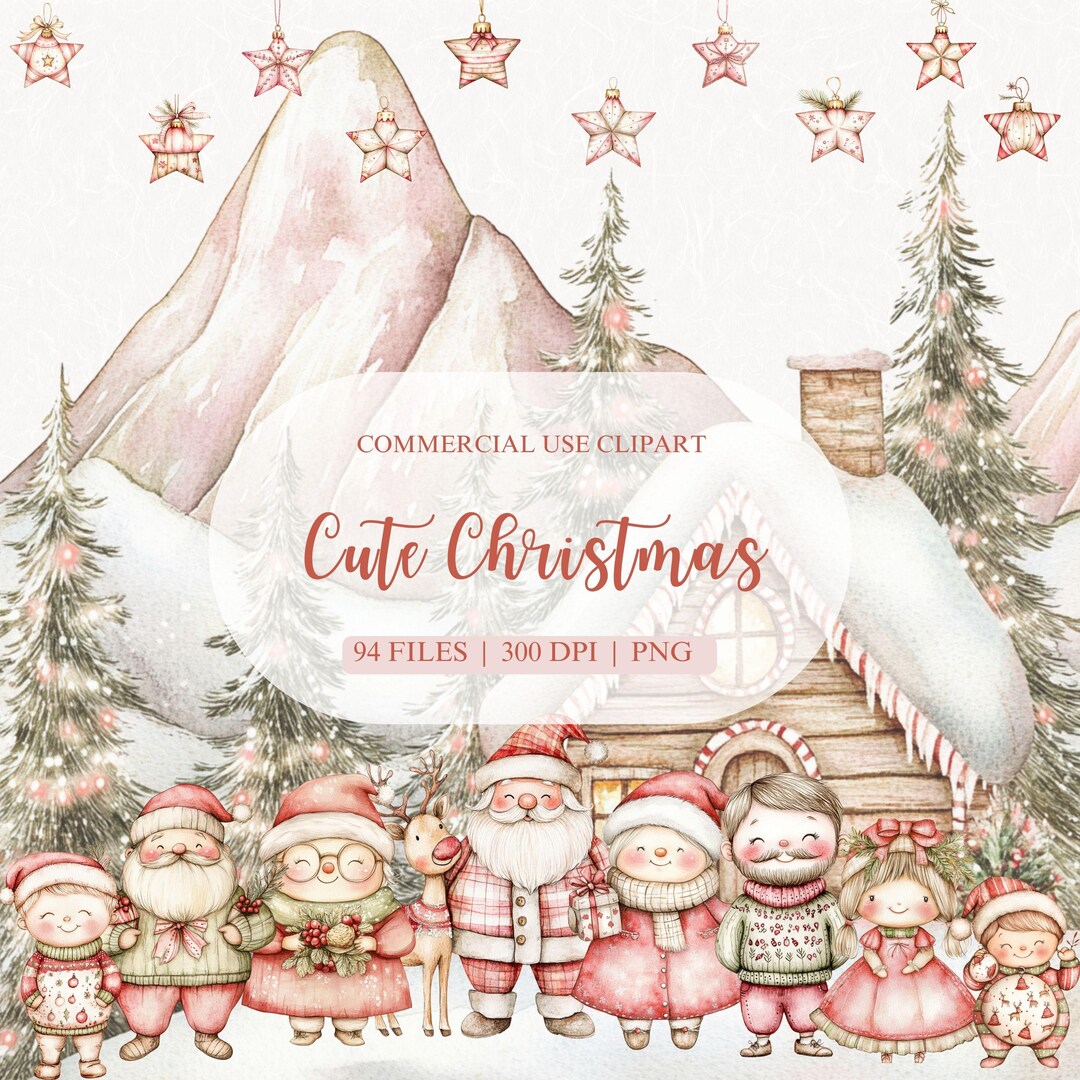 Cute Christmas Watercolor Clipart Bundle, Cute Christmas Family, Cute ...