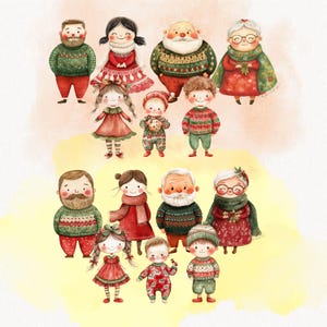 Cute Watercolor Christmas Clipart Bundle, Family Clipart, Santa Claus ...