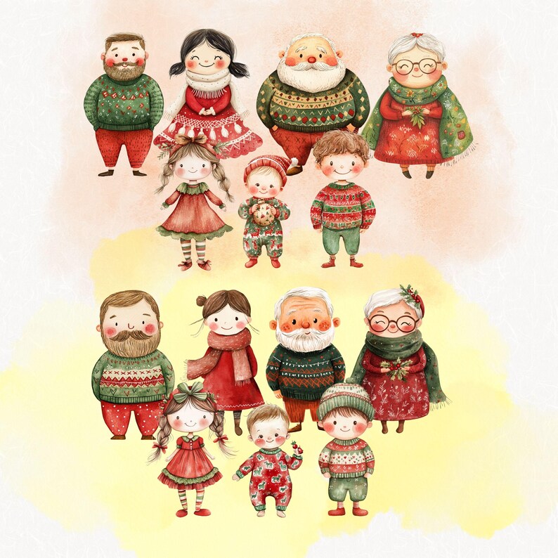 Cute Watercolor Christmas Clipart Bundle, Family Clipart, Santa Claus ...