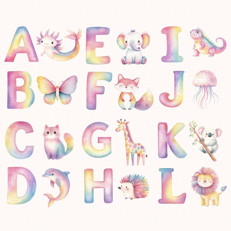 Rainbow Alphabet and Animal Clipart, Rainbow Numbers, Alphabet PNG ...