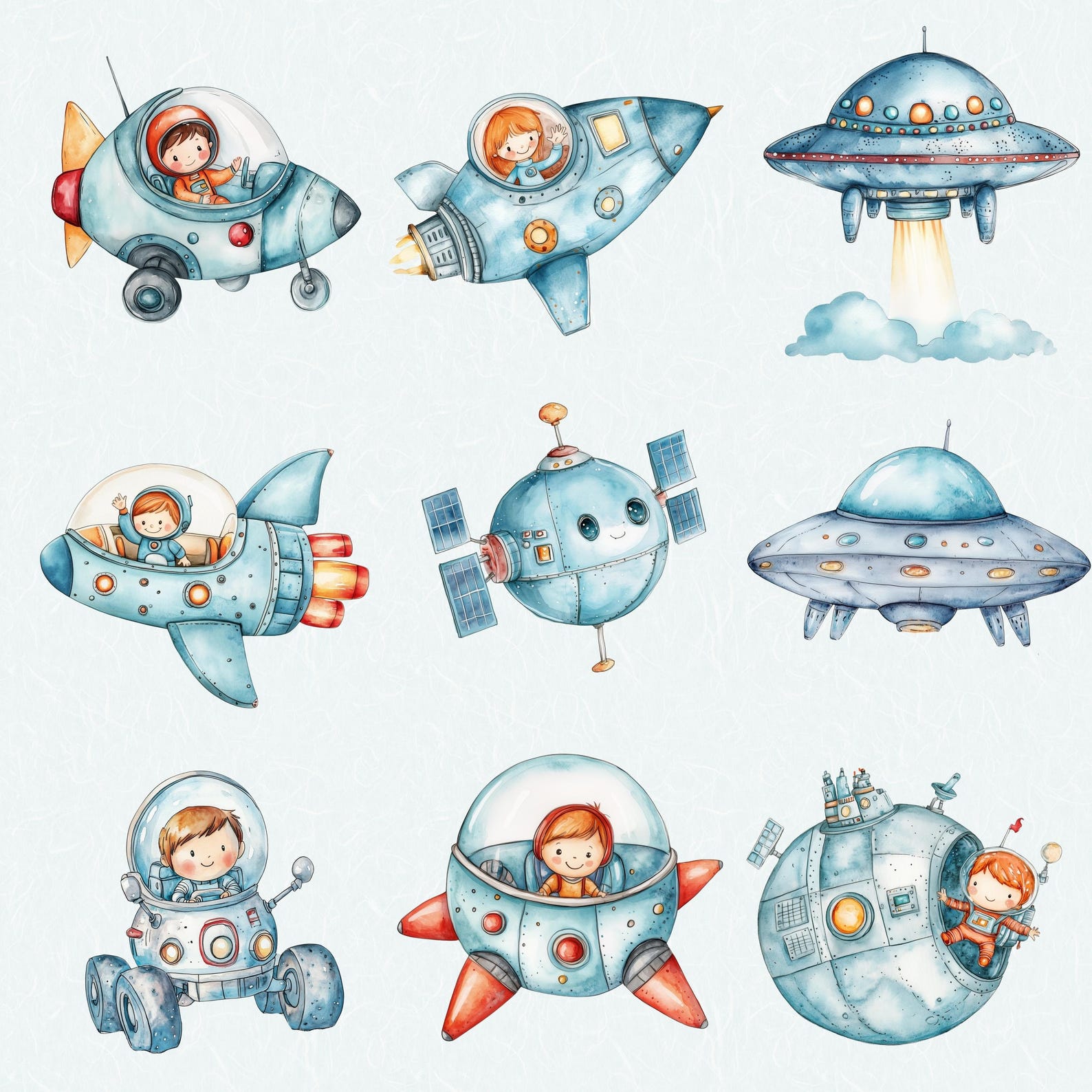 Astronaut Watercolor Clipart, Space Clipart, Boy and Girl Birthday ...