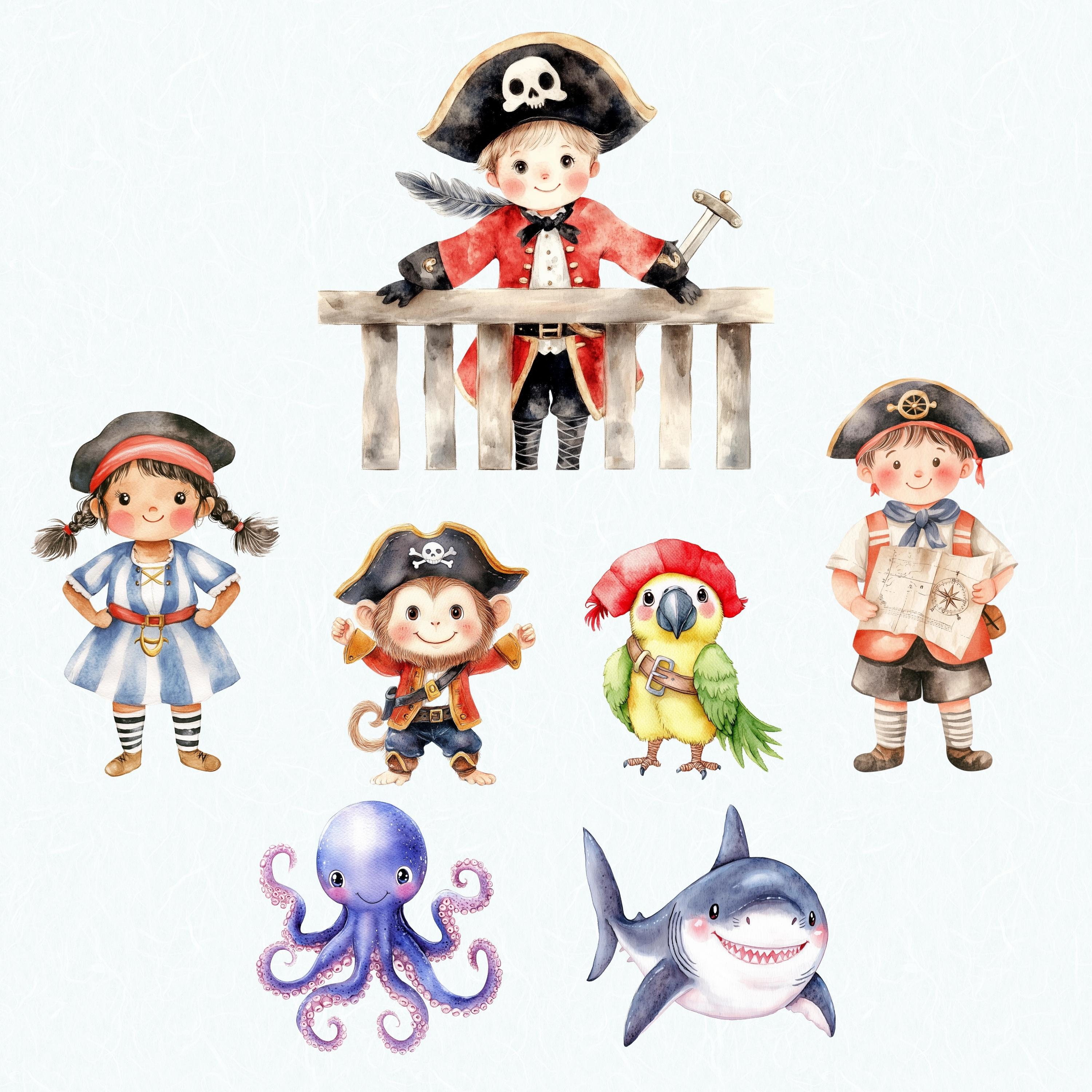 Watercolor Pirates Clipart, Cute Pirate PNG, Treasure Chest Clipart ...