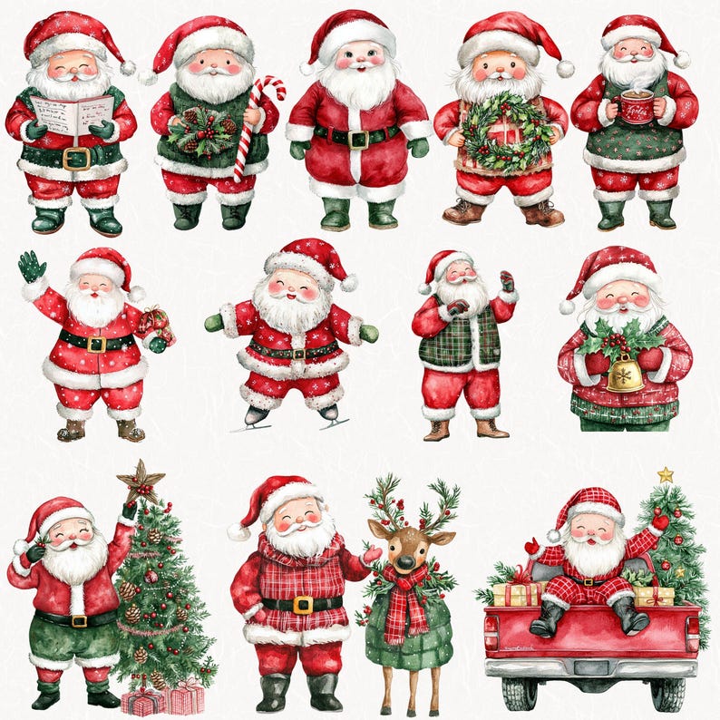 Cute Watercolor Christmas Clipart Bundle, Family Clipart, Santa Claus ...