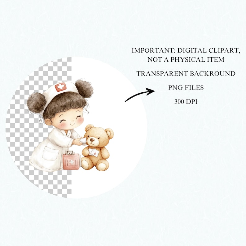 Watercolor Nurse Clipart Set, Nurse PNG, Black Nurse Clipart, Chibi Nurse Clipart, Stethoscope ...