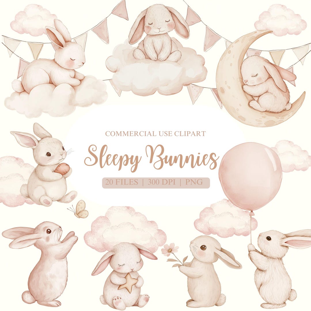 Watercolor Bunny Clipart, Bunny PNG, Sleeping Bunny PNG, Boho Bunny ...
