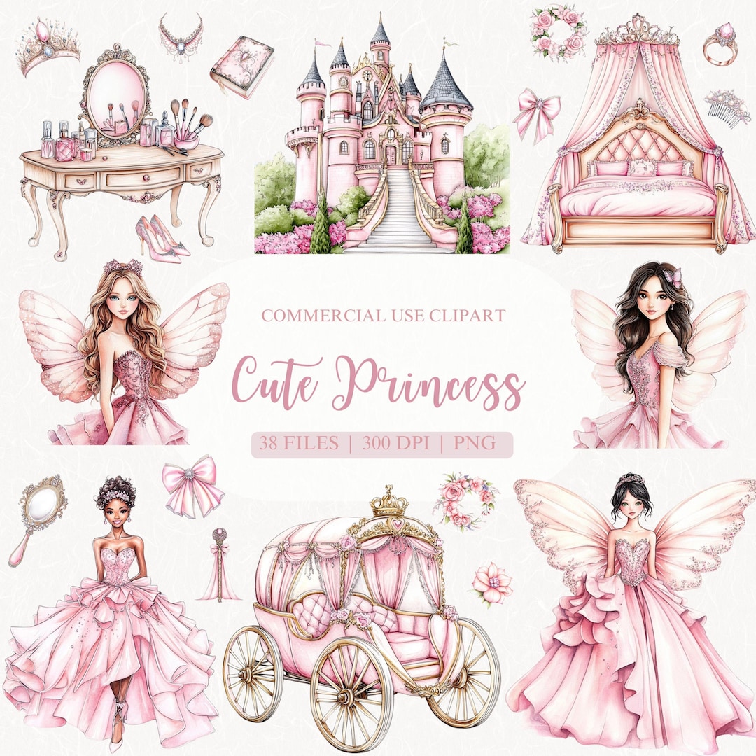 Cute Princess Watercolor Clipart, Pink Princess, Fairytale Clipart ...
