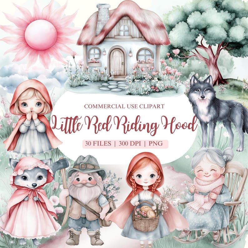 Little Red Riding Hood Clipart, Fairy Tale Clipart, Red Riding Hood PNG ...