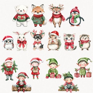Cute Watercolor Christmas Clipart Bundle, Family Clipart, Santa Claus ...