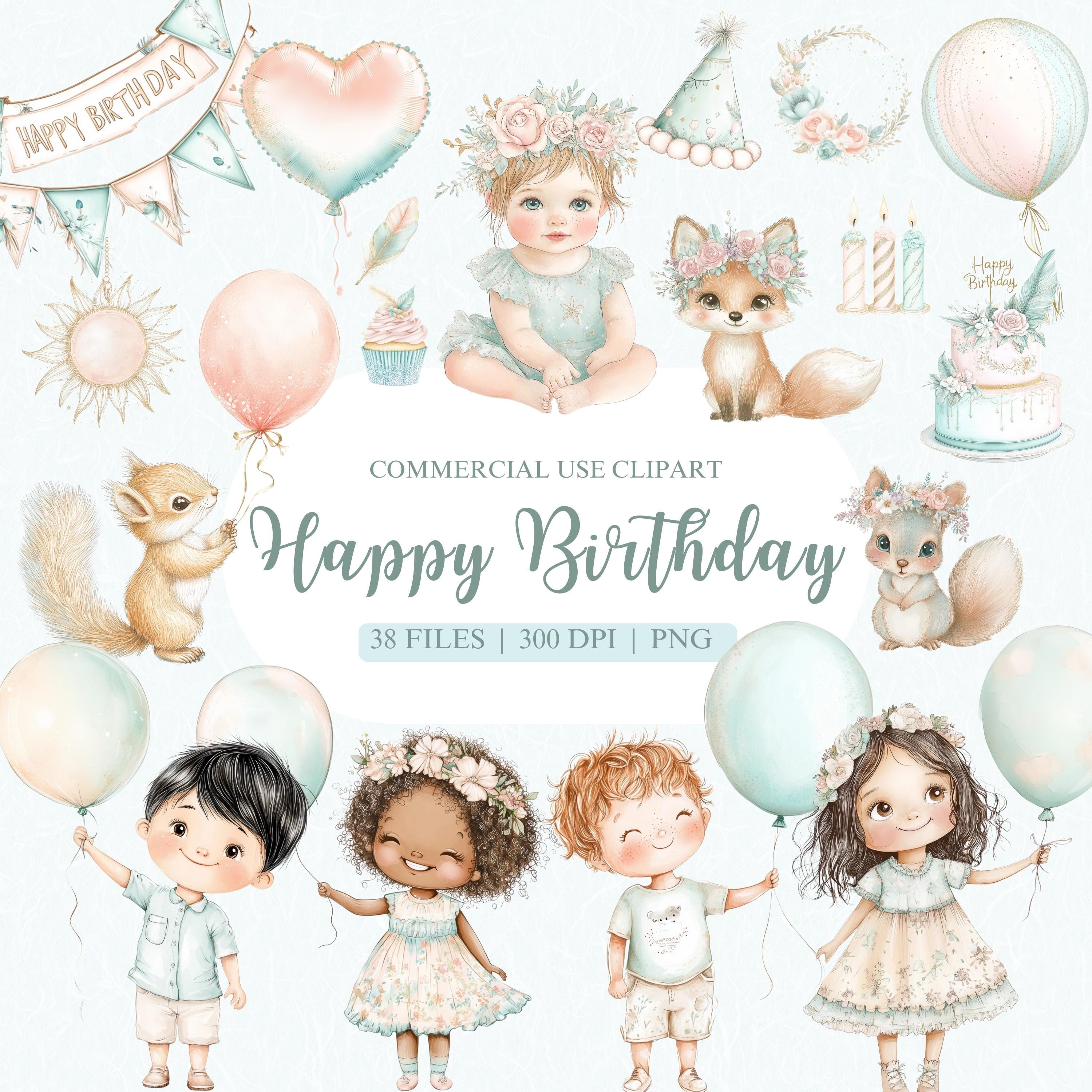 Watercolor Happy Birthday Clipart, Birthday Clipart, Happy Birthday PNG ...