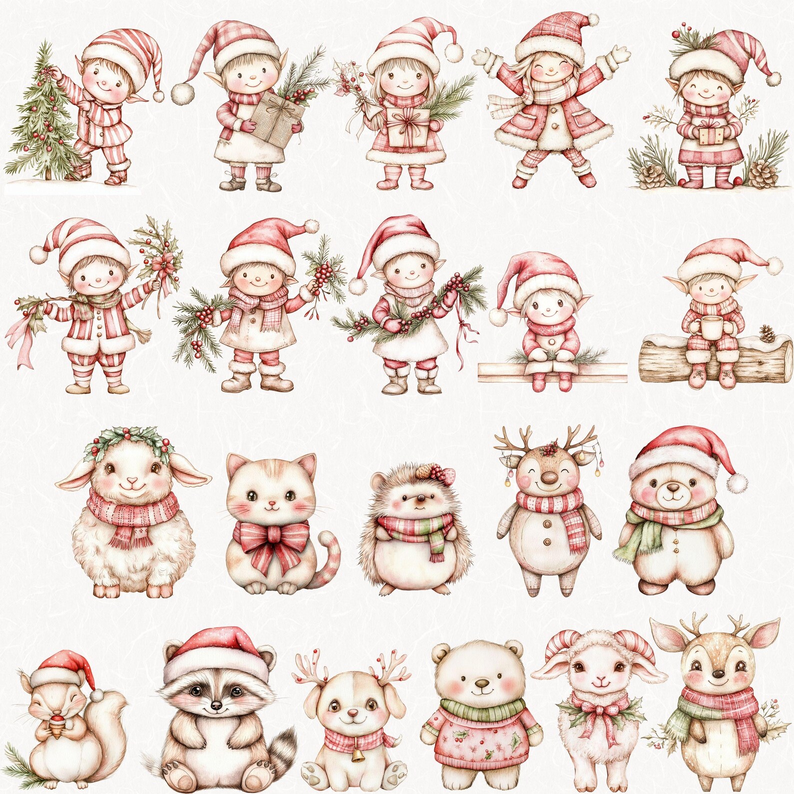 Cute Christmas Watercolor Clipart Bundle, Cute Christmas Family, Cute ...