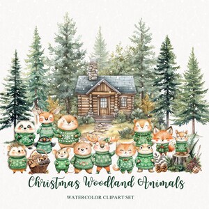 Christmas Woodland Animals Watercolor Clipart PNG, Cute Xmas Animals ...