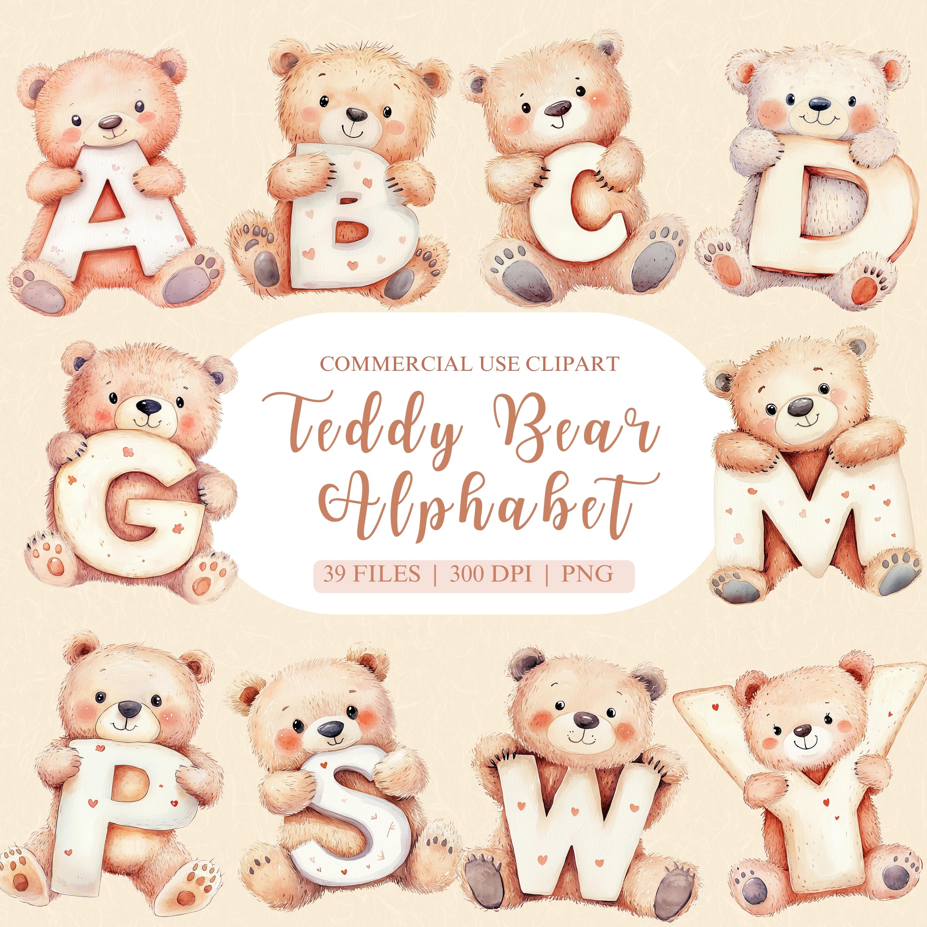 Teddy Bear Alphabet Clipart, Watercolor Animal Alphabet Clipart ...