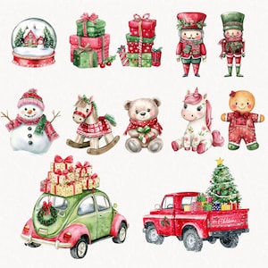 Cute Watercolor Christmas Clipart Bundle, Family Clipart, Santa Claus ...