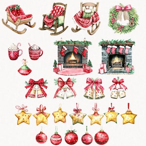 Cute Watercolor Christmas Clipart Bundle, Family Clipart, Santa Claus ...
