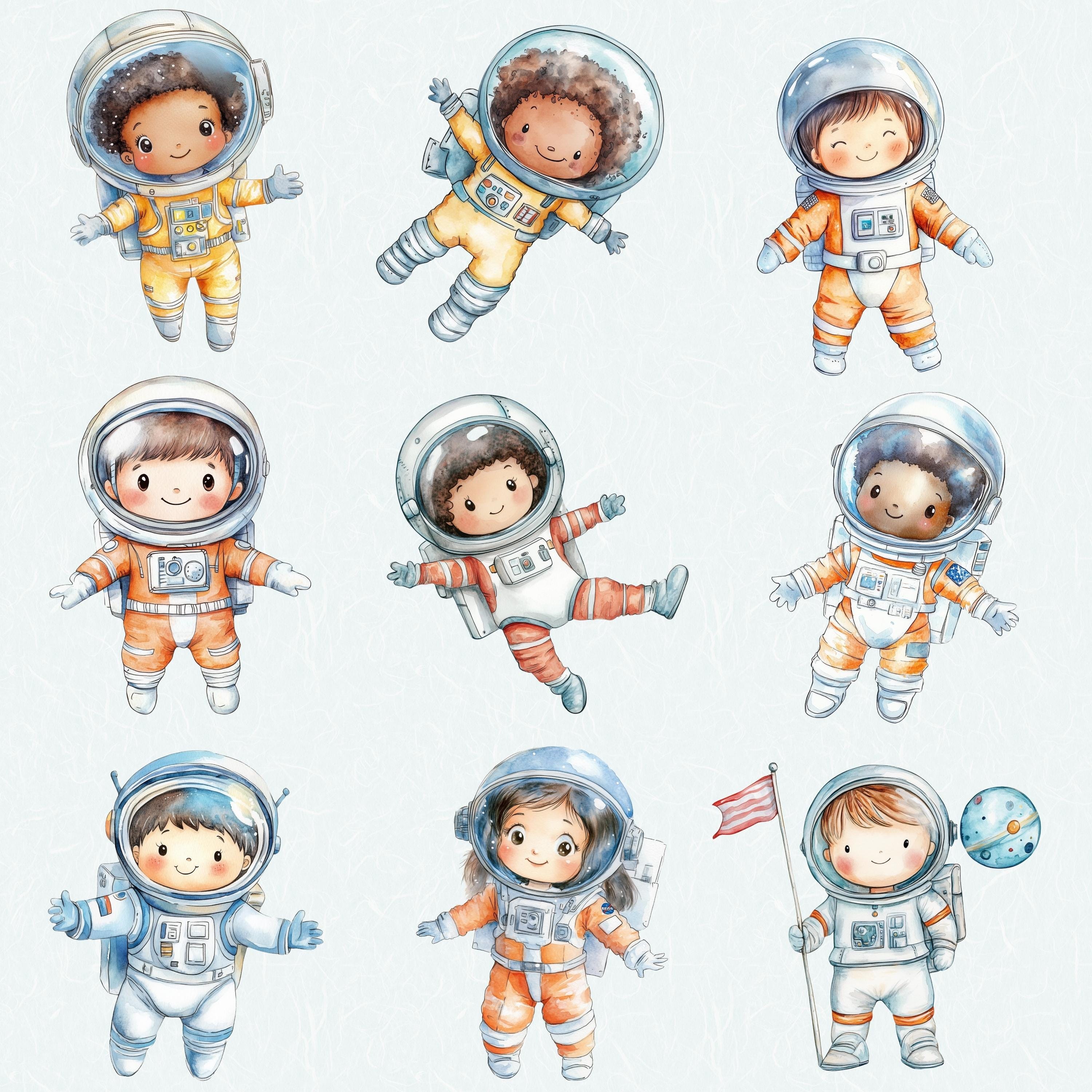 Astronaut Watercolor Clipart, Space Clipart, Boy and Girl Birthday ...