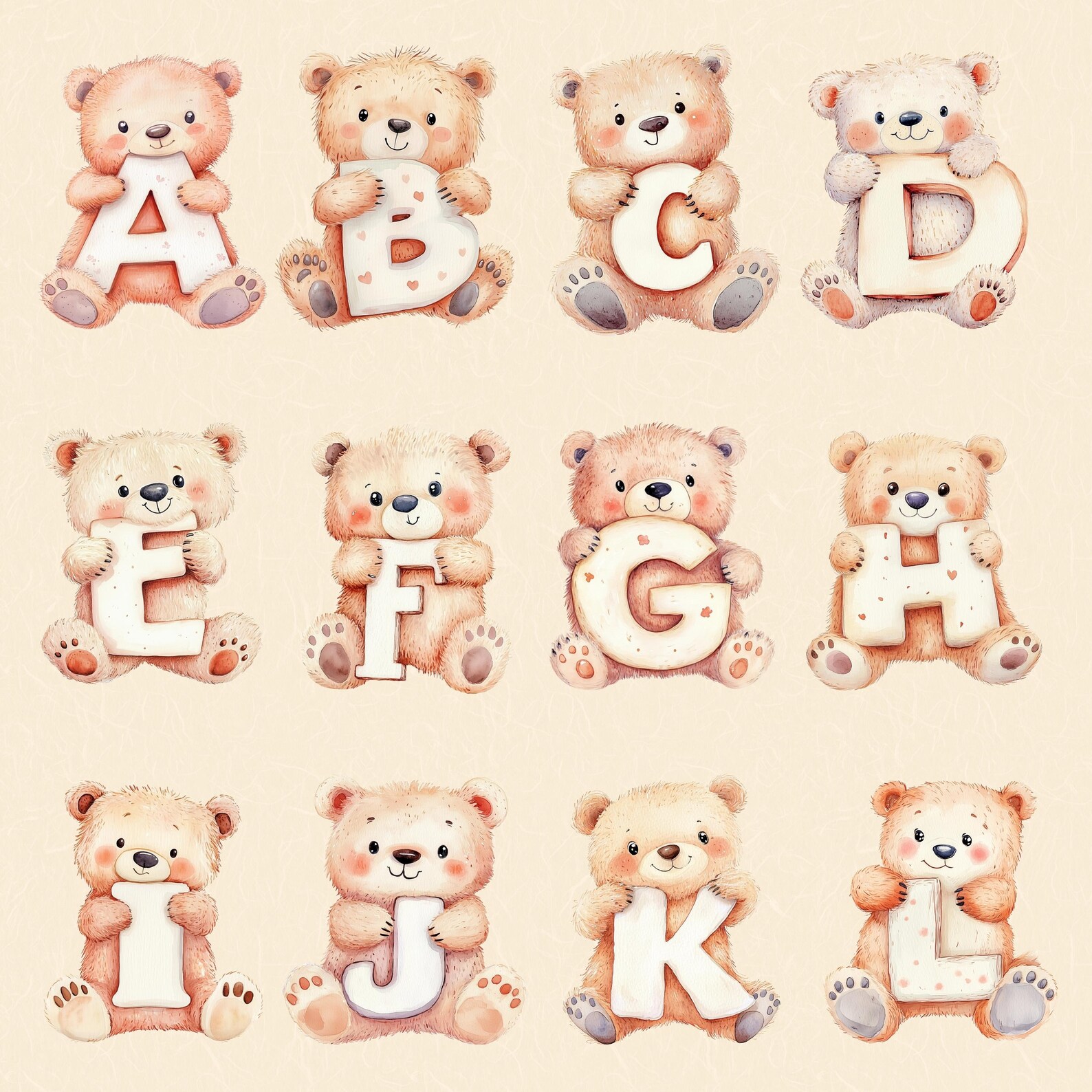 Teddy Bear Alphabet Clipart, Watercolor Animal Alphabet Clipart ...