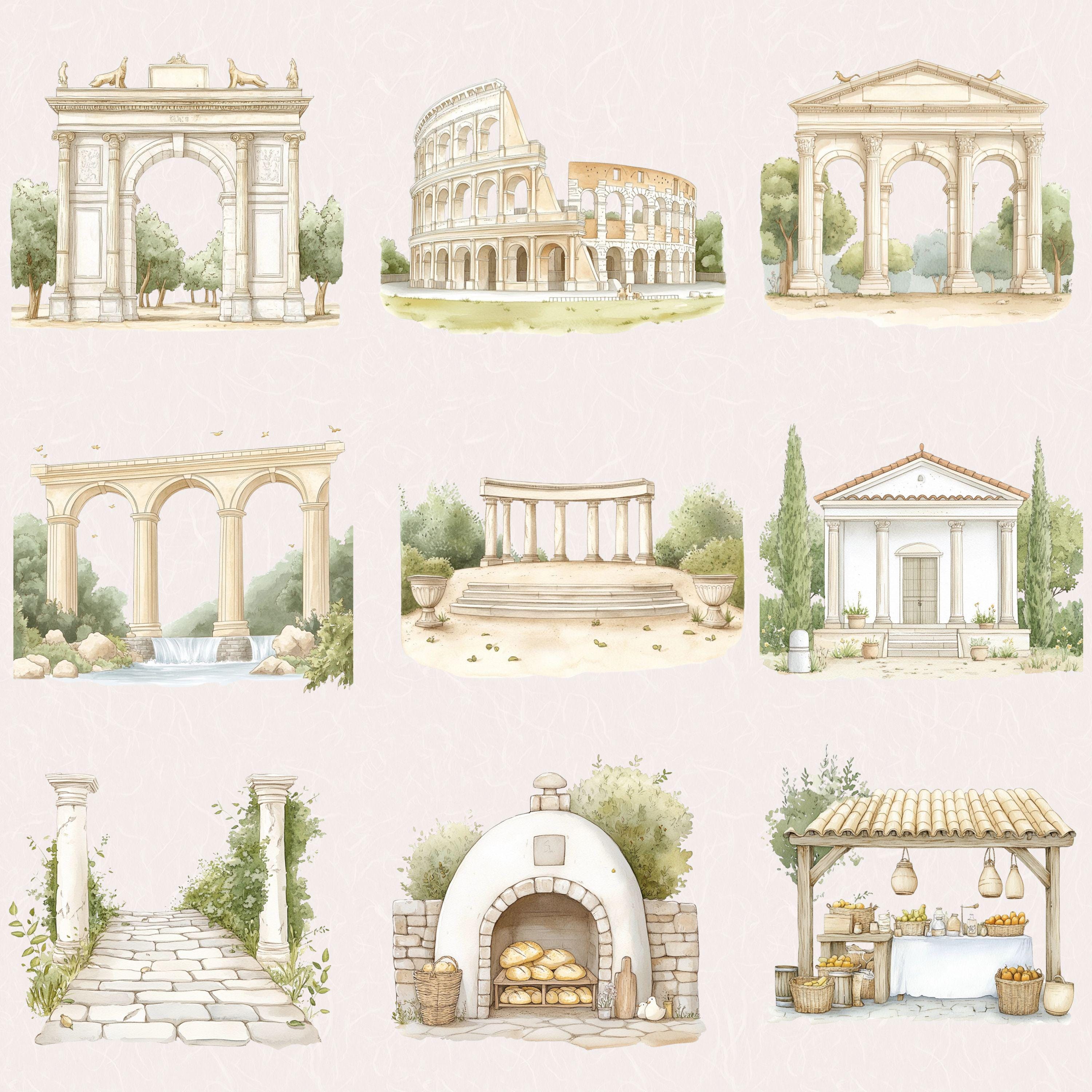 Watercolor Ancient Rome Clipart, Historical Clipart, Roman Clipart ...